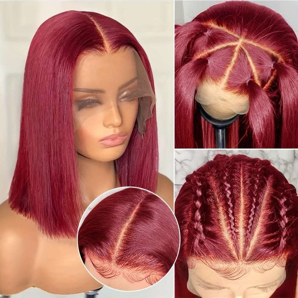 99J Short Bob 13x4 Red Bob Lace Frontal Straight Human Hair – LIBEAUTY HAIR