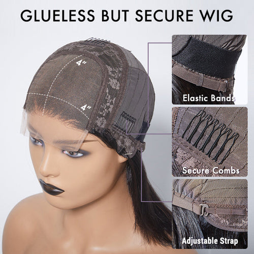 Natural Black Roll Curly 4x4 Closure Lace Glueless C Part Short Wig 10 ...