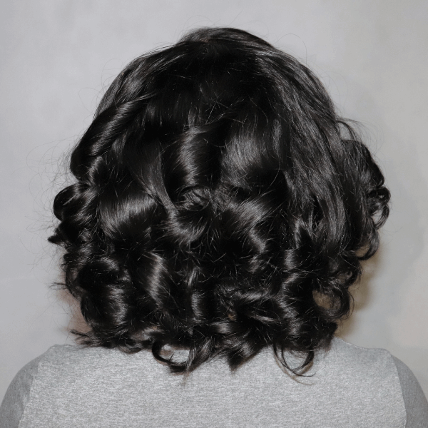Natural Black Roll Curly 4x4 Closure Lace Glueless C Part Short Wig 10 ...