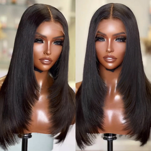 Trendy Layered Cut Pre-plucked Glueless 5x5 Closure Lace Wig 100% Huma ...