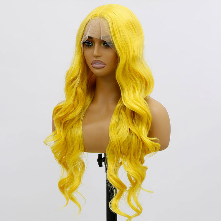 Sexy Yellow 13x4 Front Lace Front Wigs Long Natural Wavy Heat Resistan ...