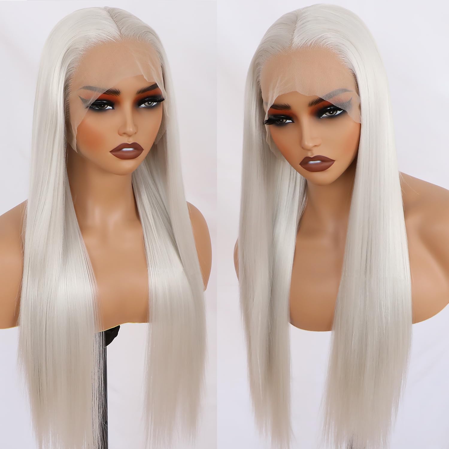 White Hair Color 13x4 Lace Front Wig Long Straight Hair Wigs Platinum ...