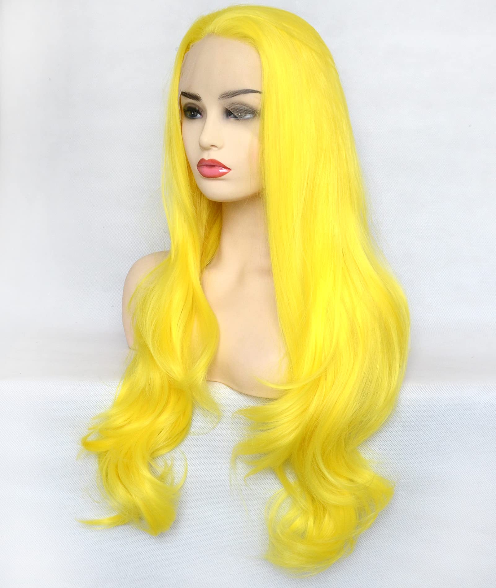 Sexy Yellow 13x4 Front Lace Front Wigs Long Natural Wavy Heat Resistan ...
