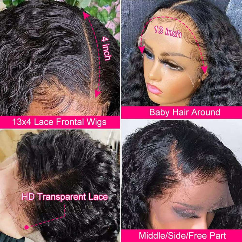Flash Sale | Deep Wave 4x4 Frontal Lace Mid Part Long Wig 100% Human H ...