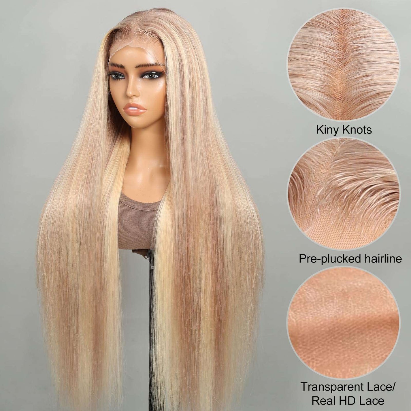 P10/613 Highlight Blonde 12A 180% Ombre Blonde Glueless Straight13x4 H ...