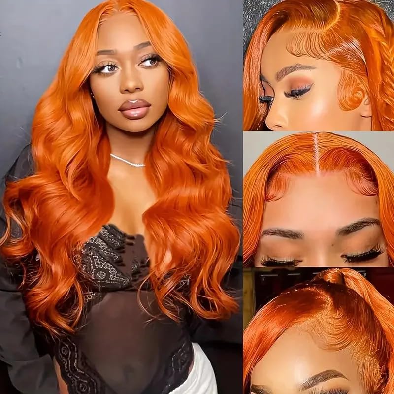 13X4 HD Orange Ginger Lace Front Wigs Pre Plucked Body Wave Wig ...