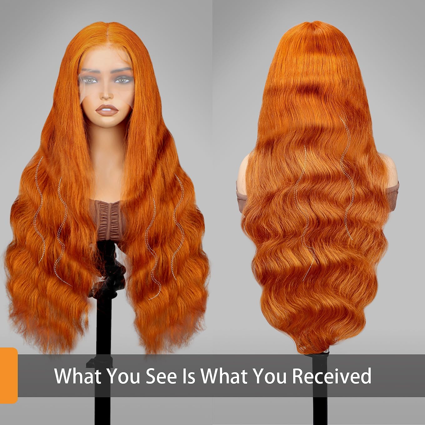 13X4 HD Orange Ginger Lace Front Wigs Pre Plucked Body Wave Wig ...