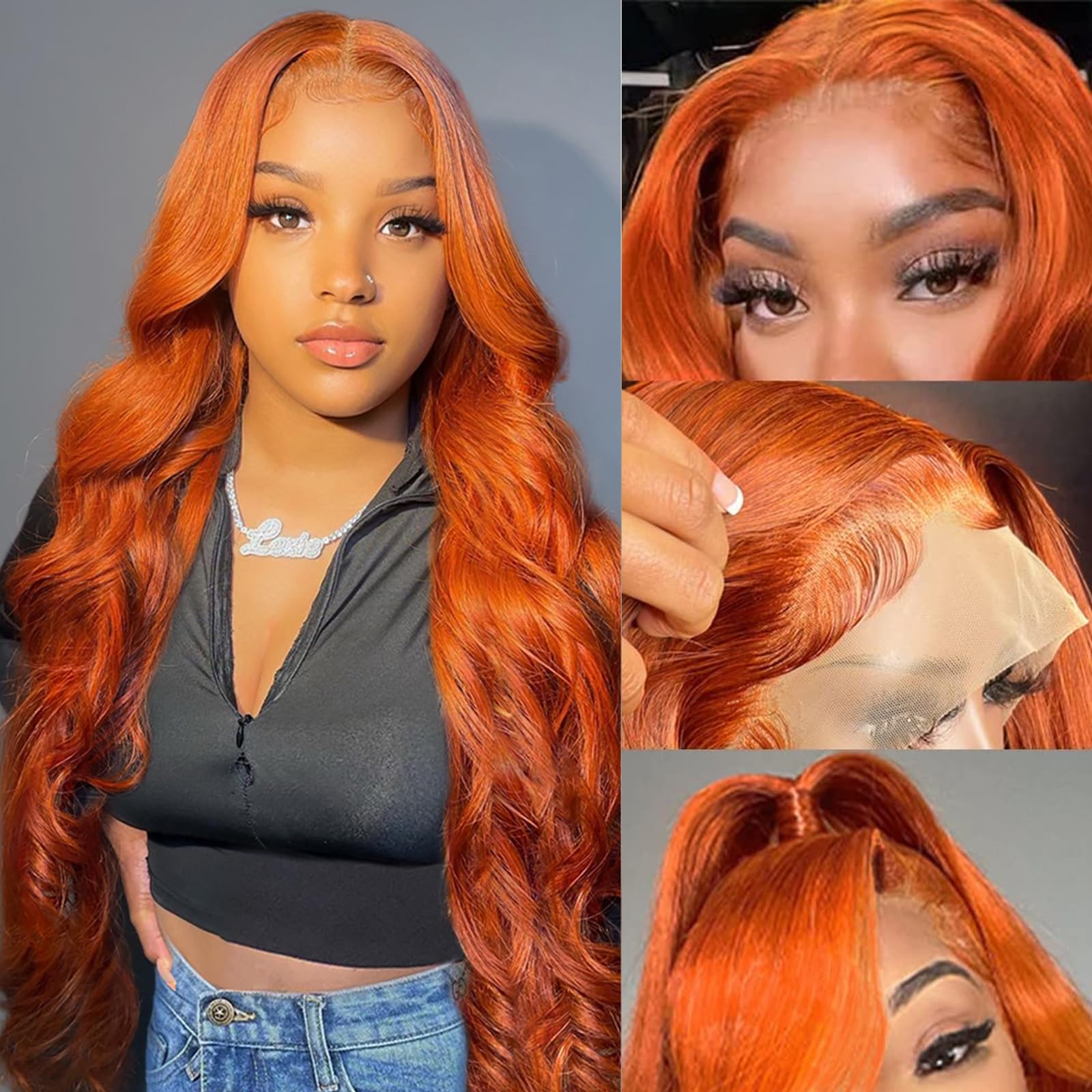 13X4 HD Orange Ginger Lace Front Wigs Pre Plucked Body Wave Wig ...