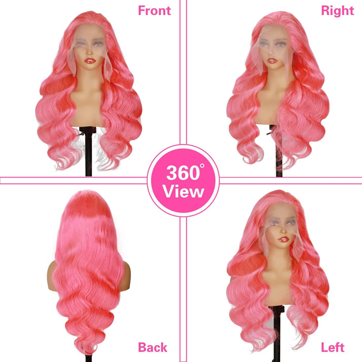 Pink Lace Front Wig Human Hair 13x4 Pink Wig Human Hair Pink Body Wave ...