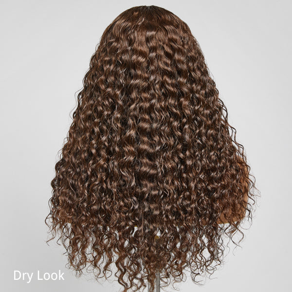 Brown Water Wave 5X5 Closure Lace Glueless Mid Part Long Wig 100% Huma ...