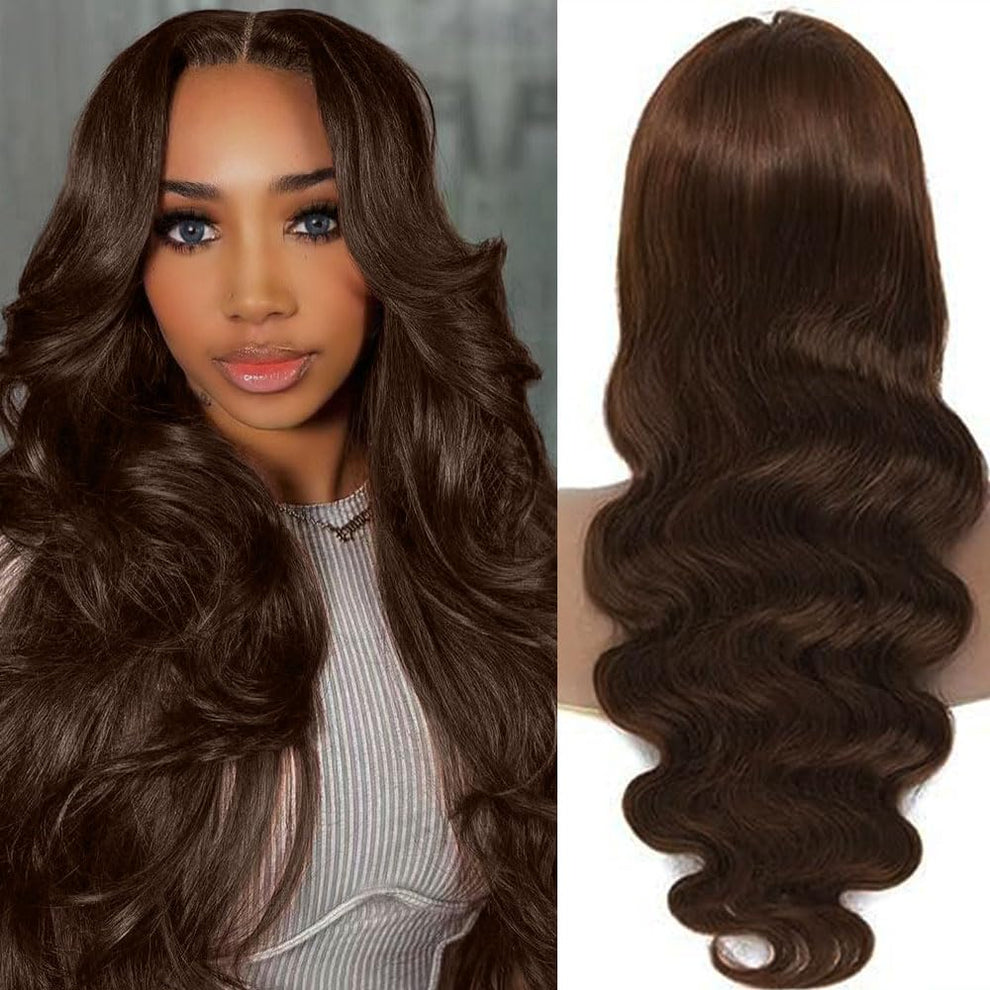 Chocolate Brown Lace Front Wig Human Hair 13x4 Body Wave Lace Front Wi ...