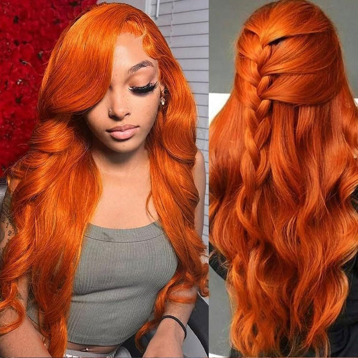 Ginger Pre Plucked 13x4 Lace Front Wigs 200 Density Body Wave Human Ha ...