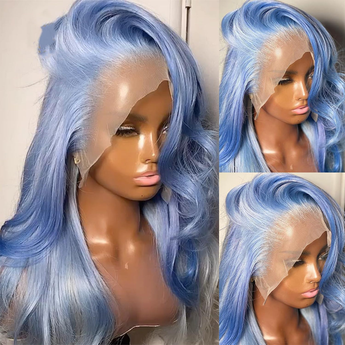 Lake Blue Body Wave Lace Front Wig Human Hair 180% Density Colored Hum ...