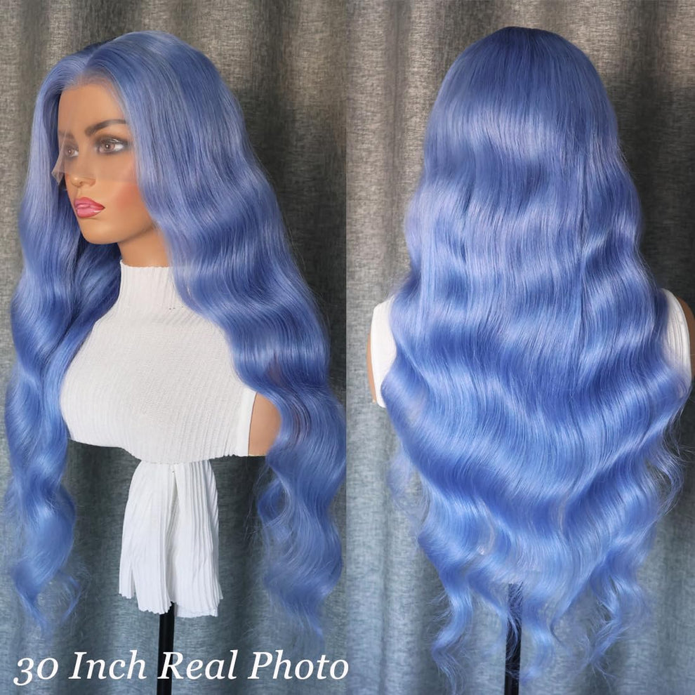 Lake Blue Body Wave Lace Front Wig Human Hair 180% Density Colored Hum ...