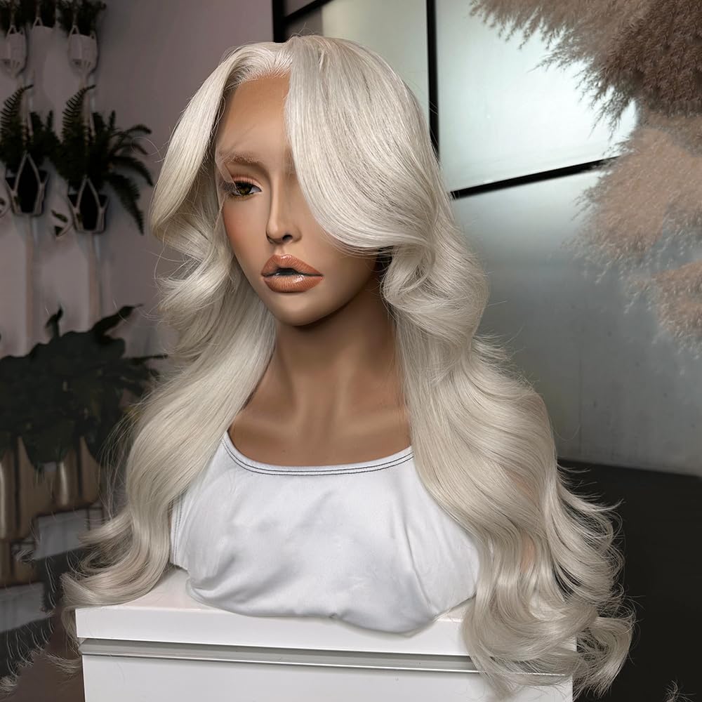 Platinum Blonde Lace Front Wigs Human Hair #60 Body Wave 13X4 Human Ha ...