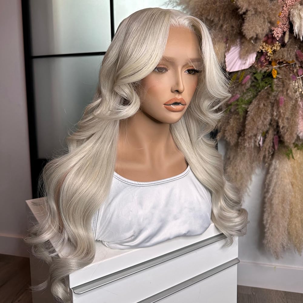 Platinum Blonde Lace Front Wigs Human Hair #60 Body Wave 13X4 Human Ha ...