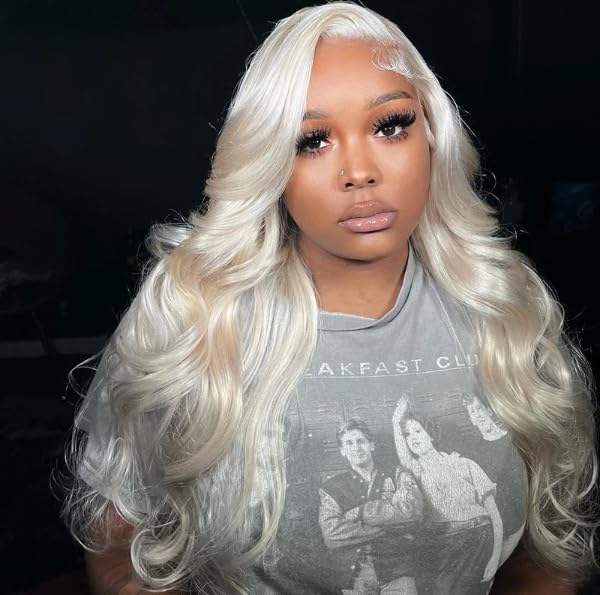 Platinum Blonde Lace Front Wigs Human Hair #60 Body Wave 13X4 Human Ha ...