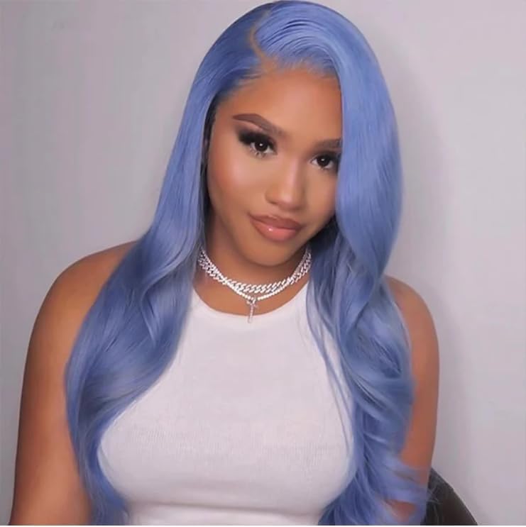 Lake Blue Body Wave Lace Front Wig Human Hair 180% Density Colored Hum ...