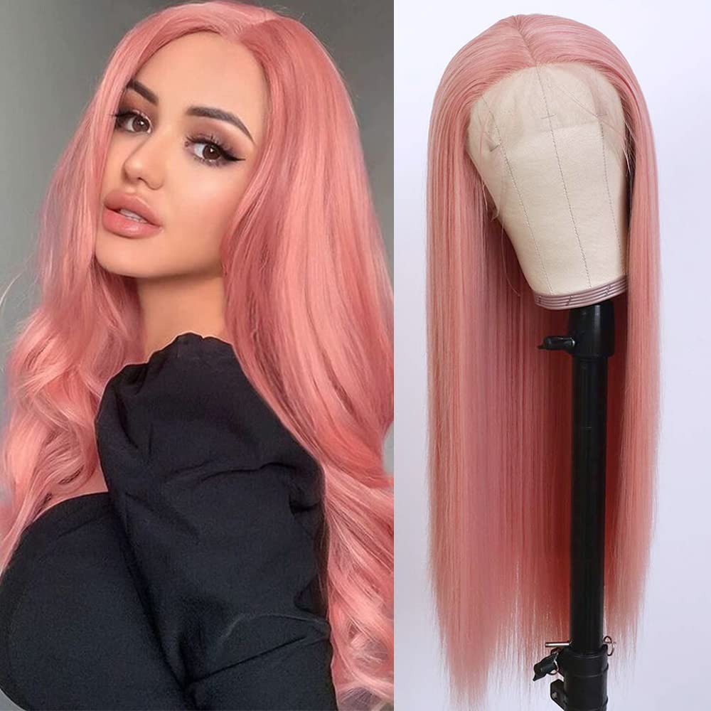 Pink Lace Front Wigs Long Straight Hair Pink Wig Glueless Heat 13*4 fr ...